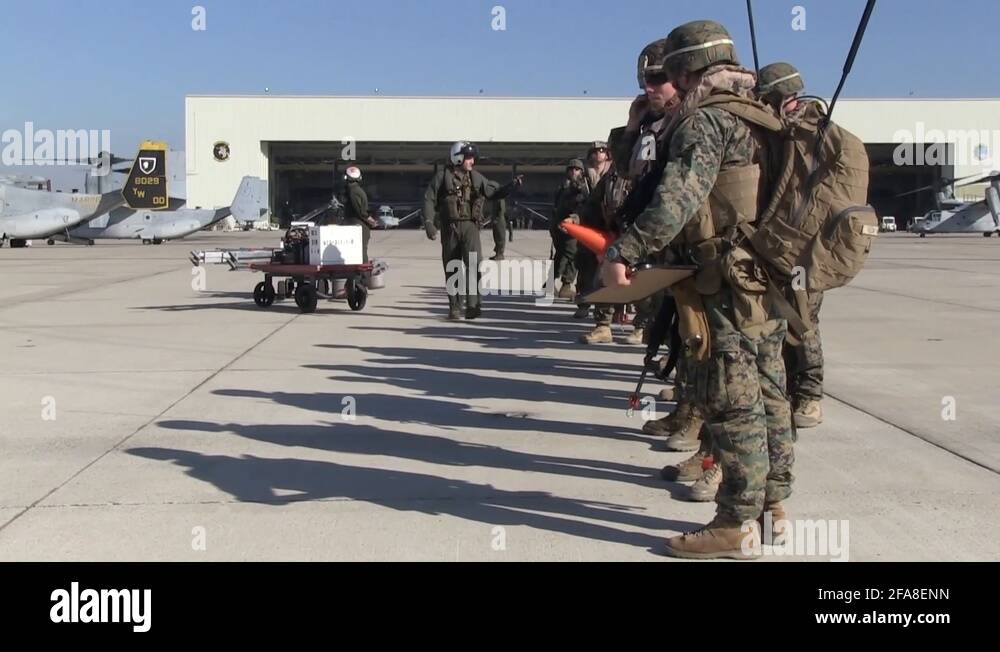 U.S. soldiers aboard Bell Boeing V-22 Osprey during Steel Knight ...
