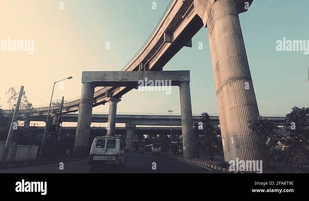 Architectural construction metro line bridge pillars Stock Video ...