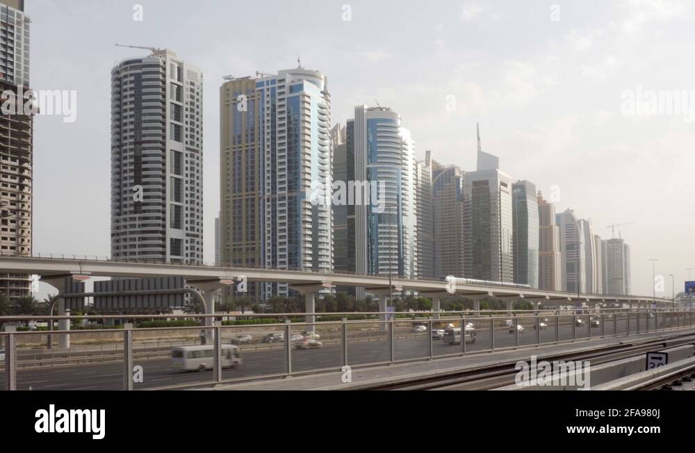 Highway sheikh zayed road and metro line in dubai Stock Videos ...