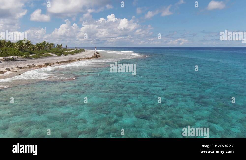 Aerial of the Shore of Motu Island Avatoru in Rangiroa Atoll, French ...