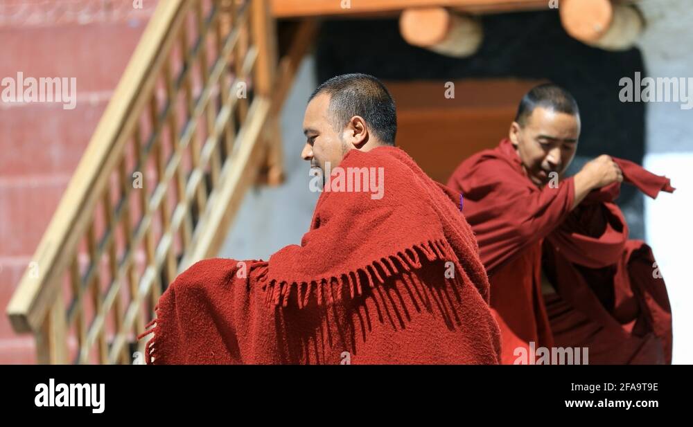 Ladakh traditional culture. Buddhist monks dance during celebration in ...