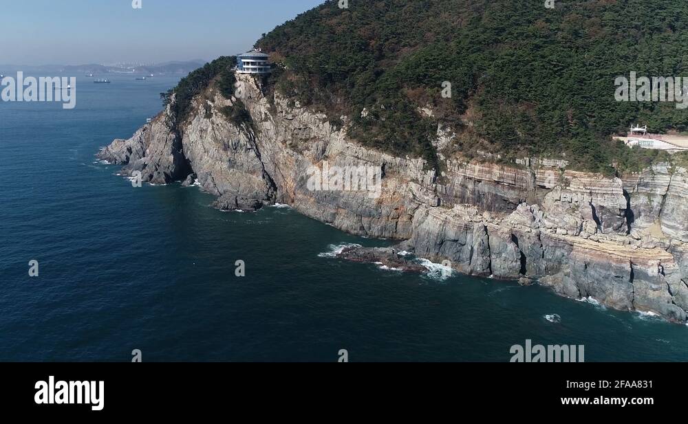 Drone aerial view of the coast at the Taejongdae scenic spot in' Stock ...