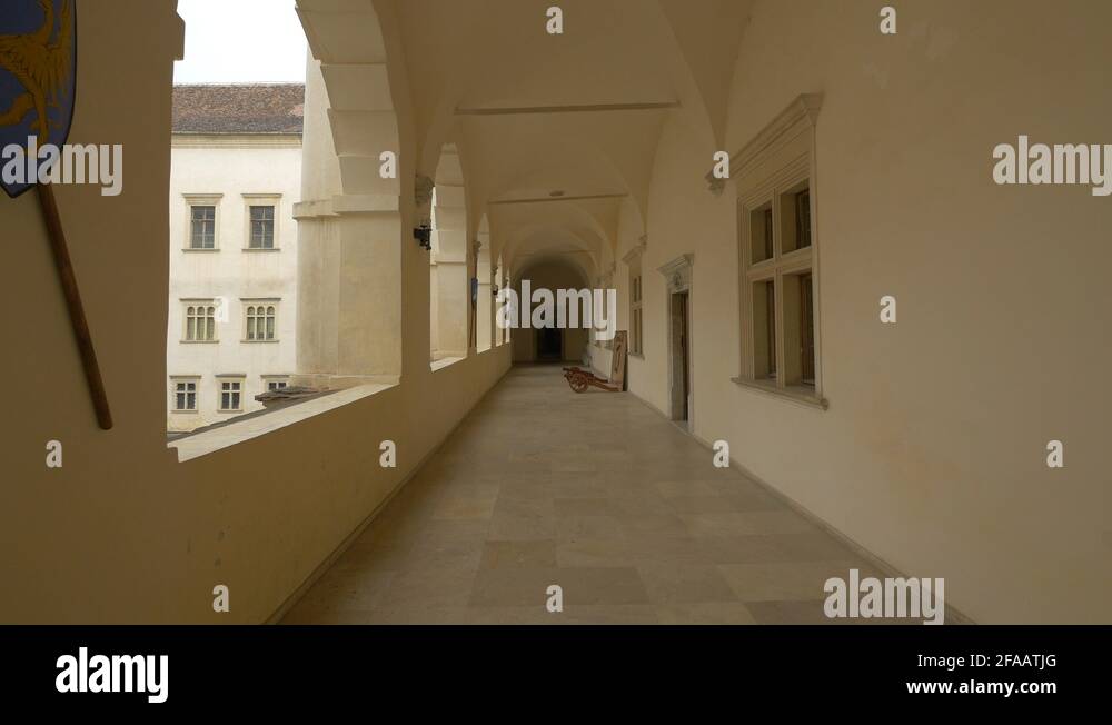 An arched corridor inside a medieval castle Stock Video Footage - Alamy
