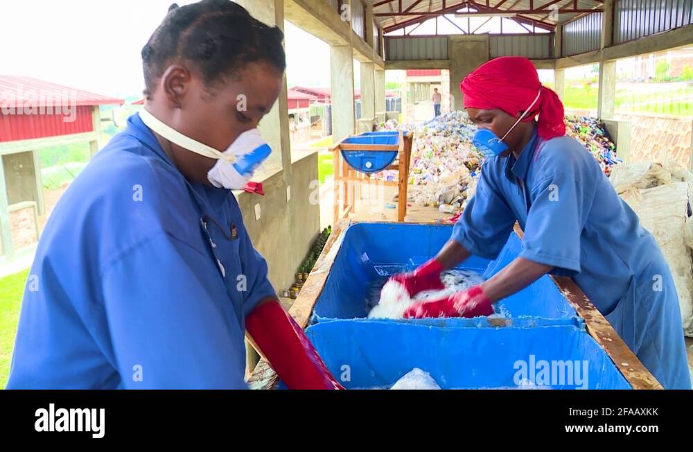 Women washing plastic bags in a recycling unit in Kigali, Rwanda Stock ...