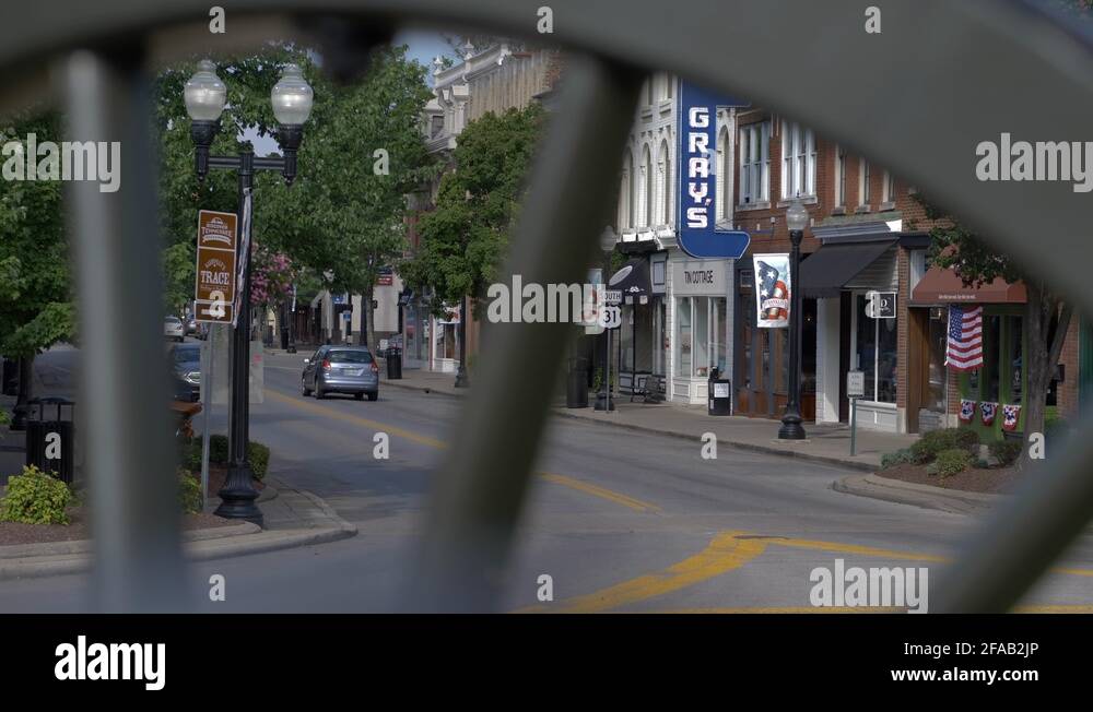 Looking down Main Street in Historic downtown Franklin, Tennessee in 4K ...