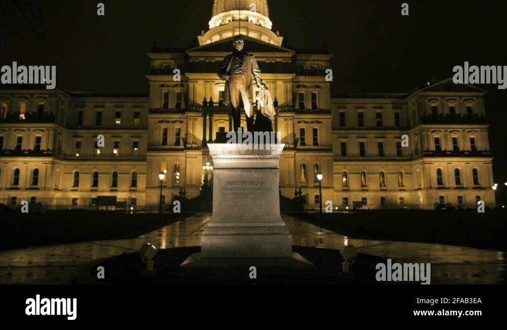 Austin Blair statue in front of capital building Stock Video Footage ...