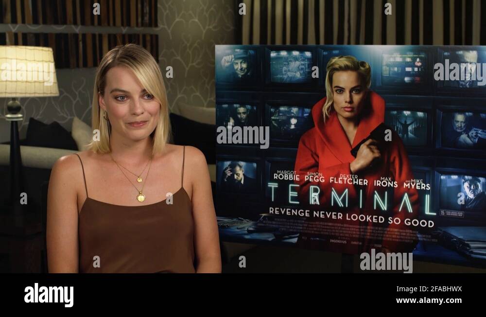 Margot Robbie is interviewed for her movie 'Terminal' at a press junket ...
