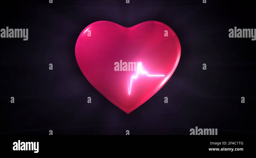 sequence of beating red heart with pulse line on black Stock Video ...