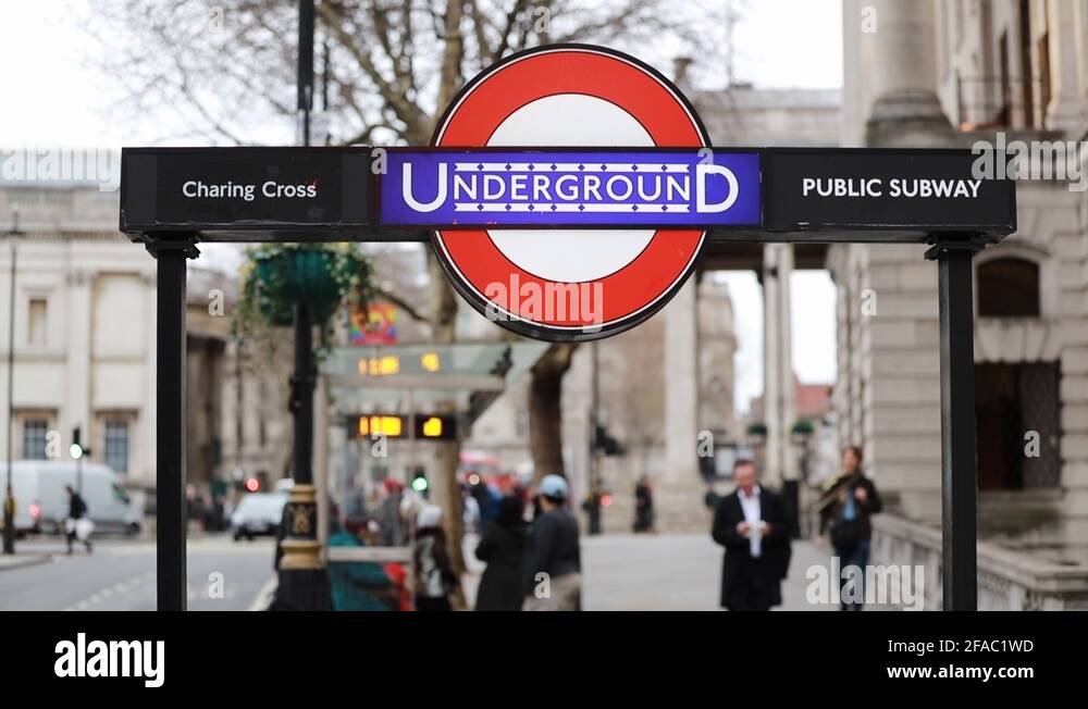 London Underground station iconic emblem over the entrance to a tube ...