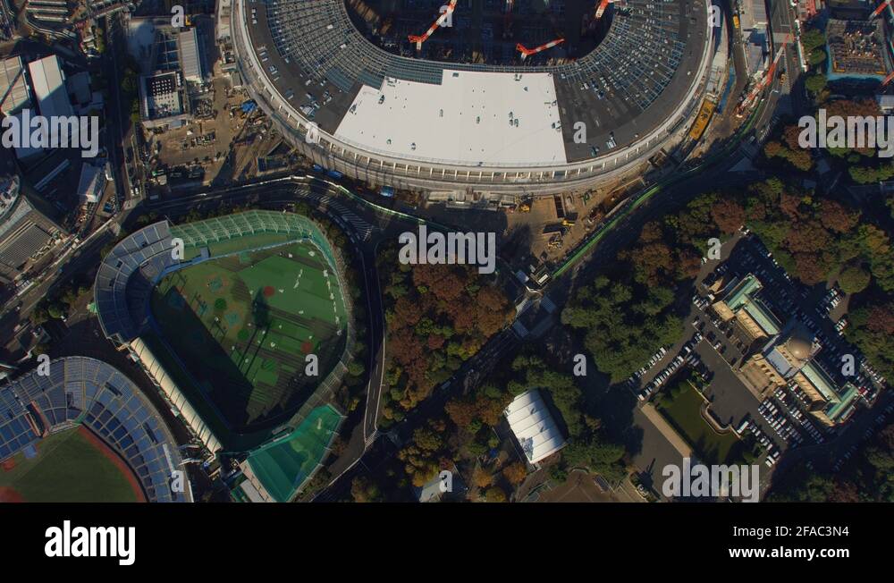 Tokyo, Japan circa-2018. Overhead aerial view of Olympic Stadium in ...