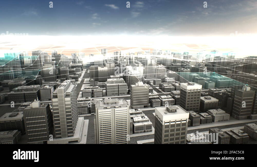 Smart sensor on Smart city, connect network, IoT. day, aerial view. 4k ...