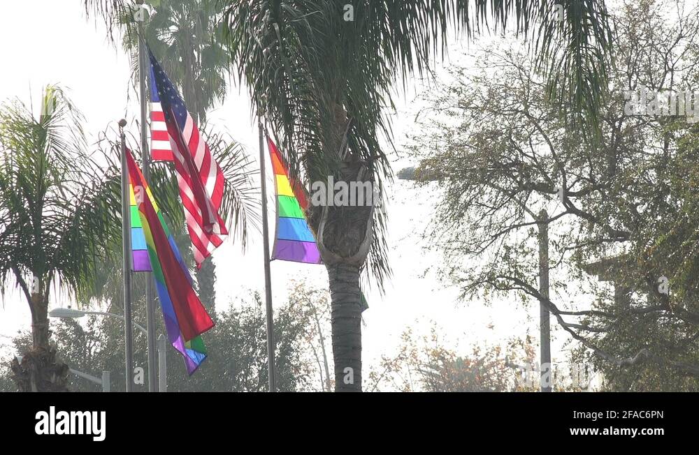 Gay pride flags on a flag pole in West Hollywood Stock Video Footage ...
