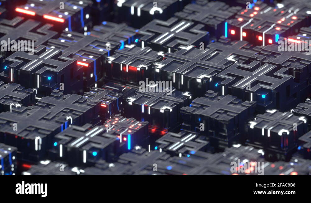 Futuristic techno structure of metalic cubes seamless loop 3D render ...