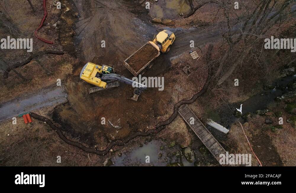 Construction of Bridge Footings as seen by a Drone Stock Video Footage ...