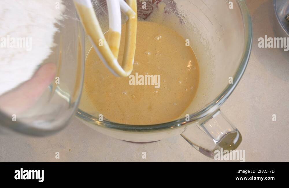Pouring Flour into a Red Stand Mixer and Mixing Cookie Batter in 4k ...