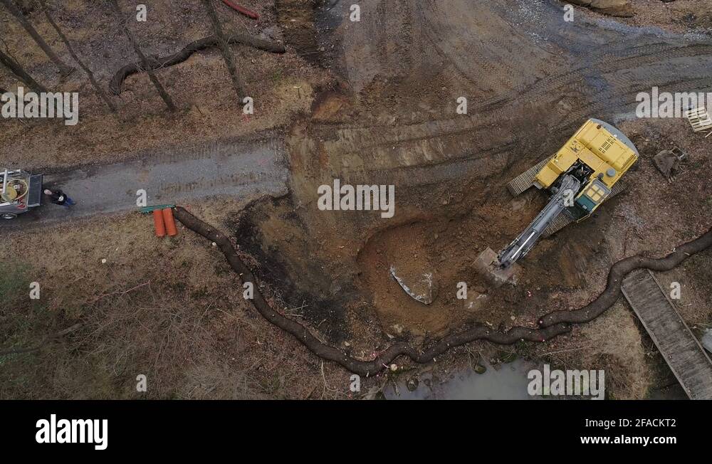 Construction of Bridge Footings as seen by a Drone Stock Video Footage ...
