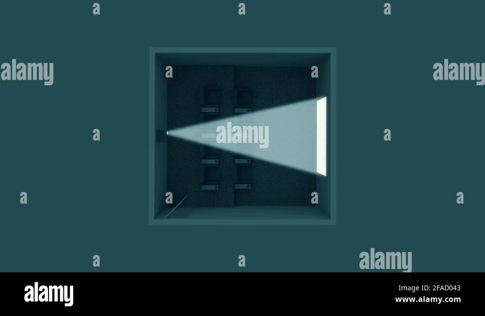 3d interior illustration animation of projection room with green ...