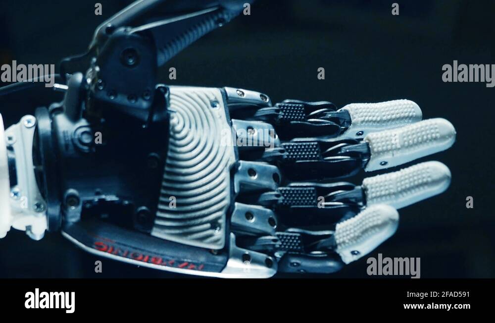 Bionic palm with a pointing index finger is unbending Stock Video ...