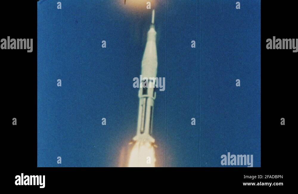 1960s: Rocket ship lifts into sky. Command module fires and separates ...