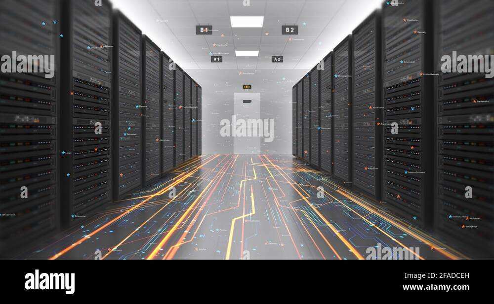 Modern Server Room Environment. Computer Racks All Around Futuristic ...