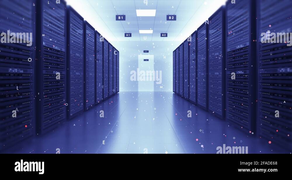 Modern Server Room Environment. Computer Racks All Around Futuristic ...