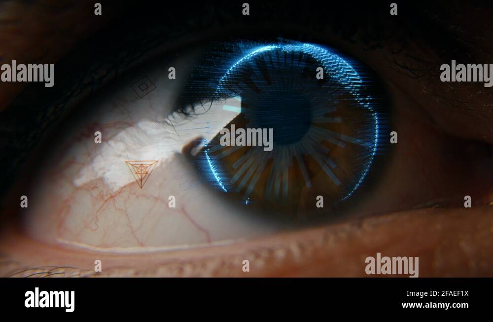 Futuristic eye scan with 3D world map imprinted on eyeball Stock Video ...