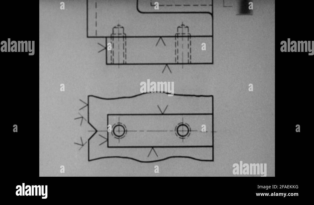 1940s: Technical drawing of clamp parts. Underside of clamp. Plate ...
