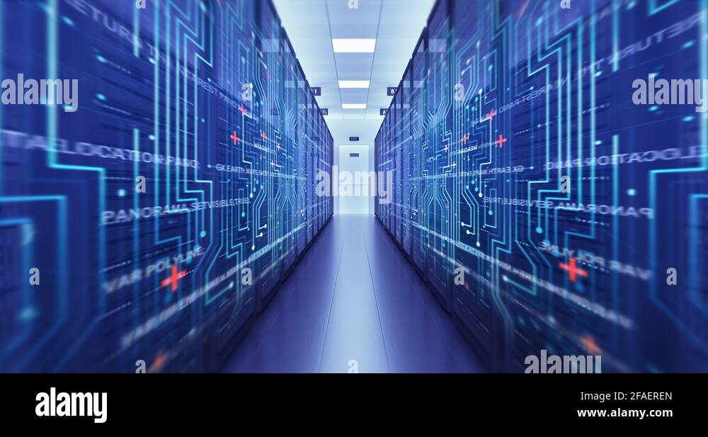 Server Racks In a Modern Data Center Computer Racks All Around Flying ...