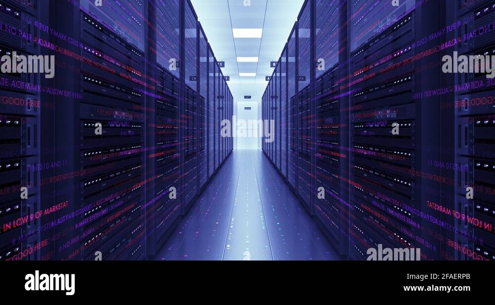 Modern Server Room Environment Computer Racks All Around. Futuristic ...