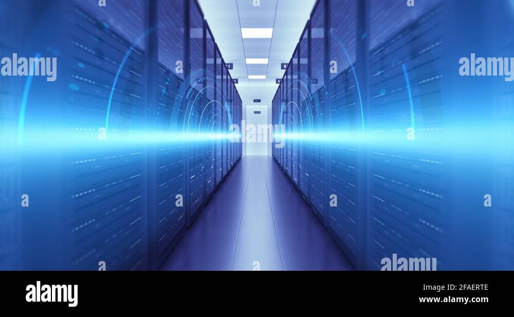 Modern Server Room Environment Computer Racks All Around Futuristic ...