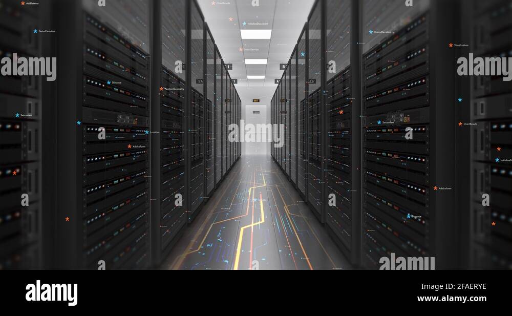 Modern Server Room Environment Computer Racks All Around. Futuristic ...