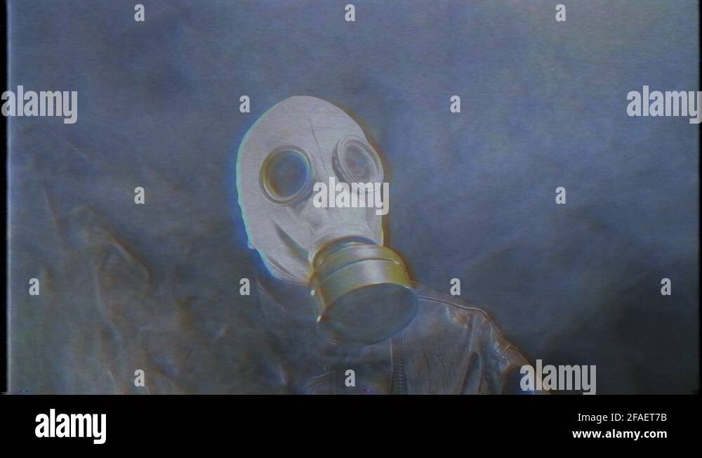 Man Wearing Gas Mask With Smoke Around VHS Retro 80s 90s Look Stock ...
