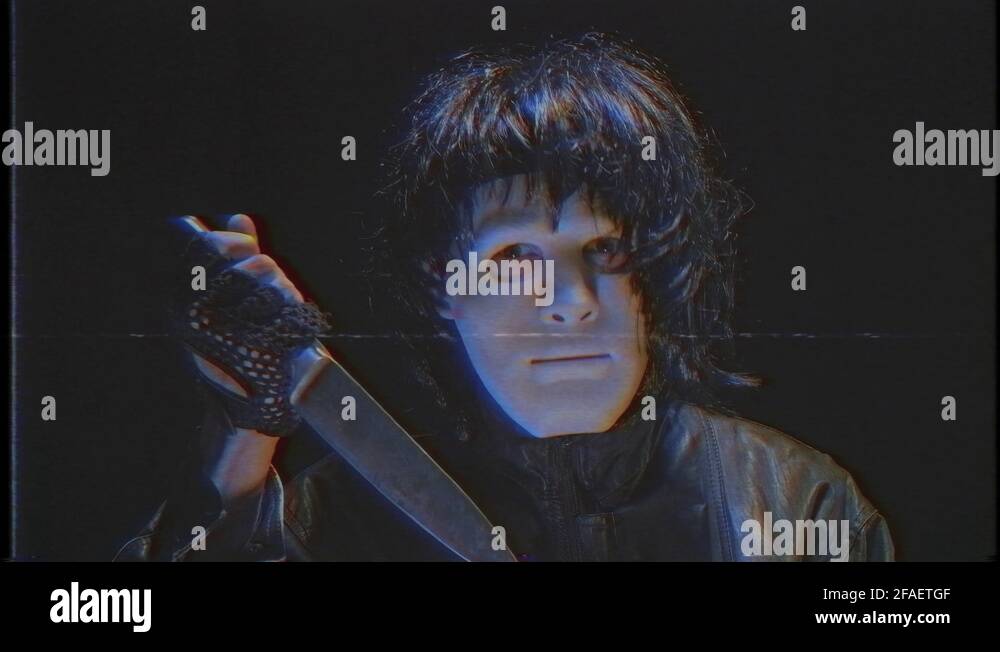 Scary Psycho Killer With Knife Horror VHS Retro 80s 90s Look Stock ...