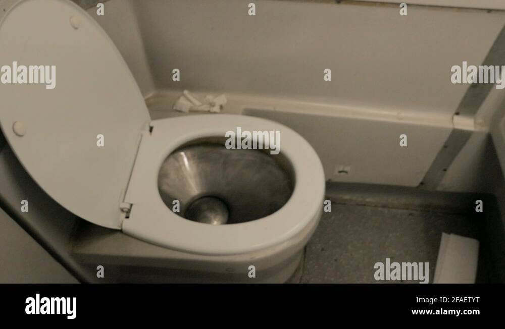 entering, showing toilet in old type train in Poland, polish train ...