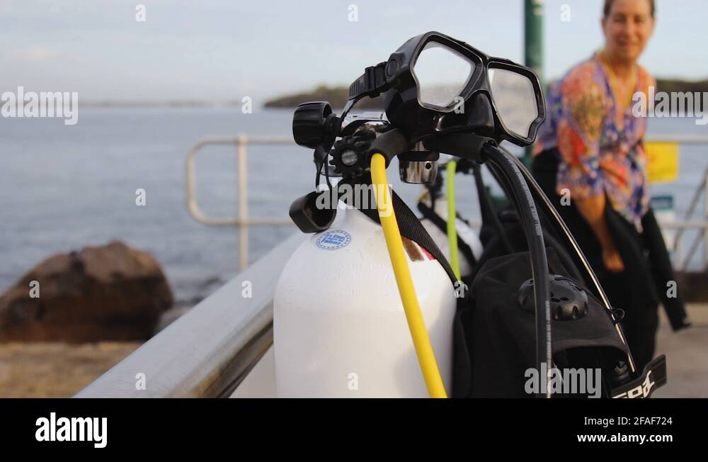 Two people getting ready to scuba dive in the ocean Stock Video Footage ...