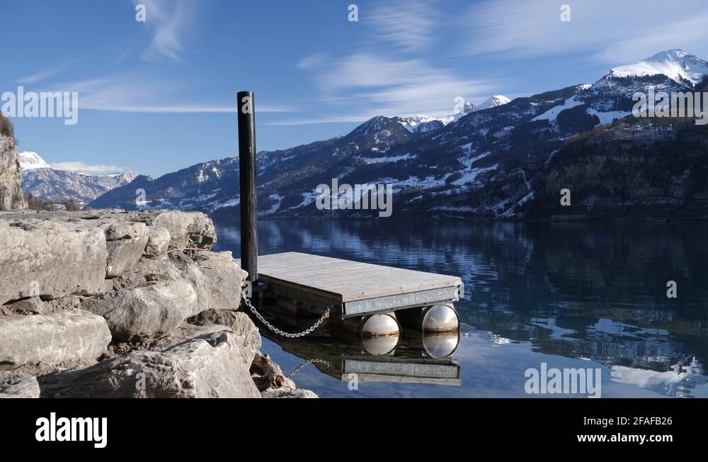 Raft in a beautiful fjord scenery while winter in Switzerland Stock ...