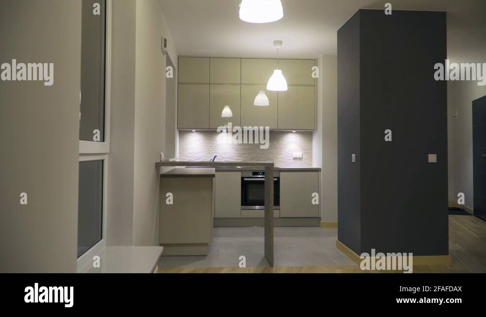 Architectural kitchen design in a minimalism living apartment Stock ...