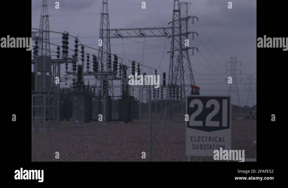 Sign reads "221 Electrical Sub-Station" with electrical power plant ...