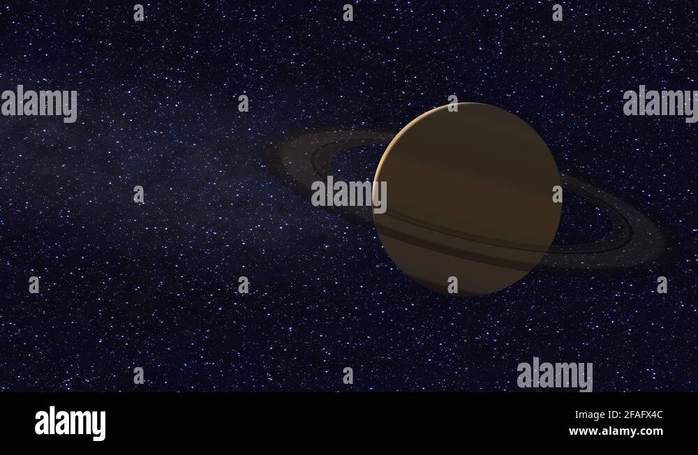 A sliding shot of the planet Saturn in our solar system shown closeup ...