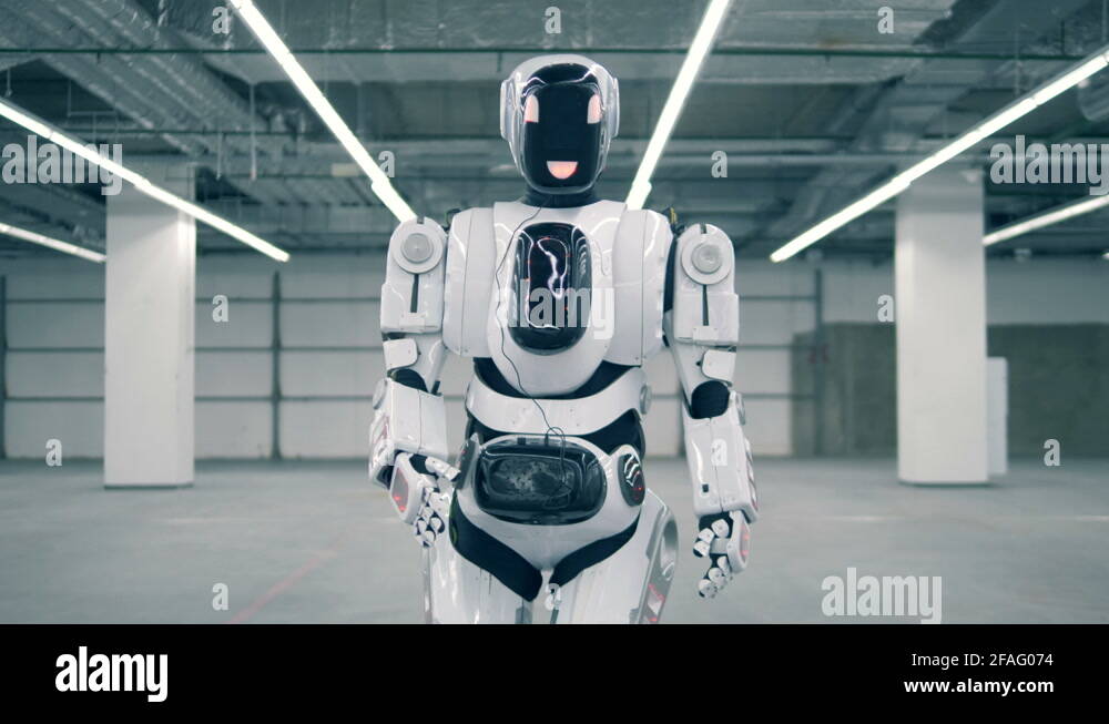 Modern robot, cyborg, android walks in a room. Concept of future Stock ...