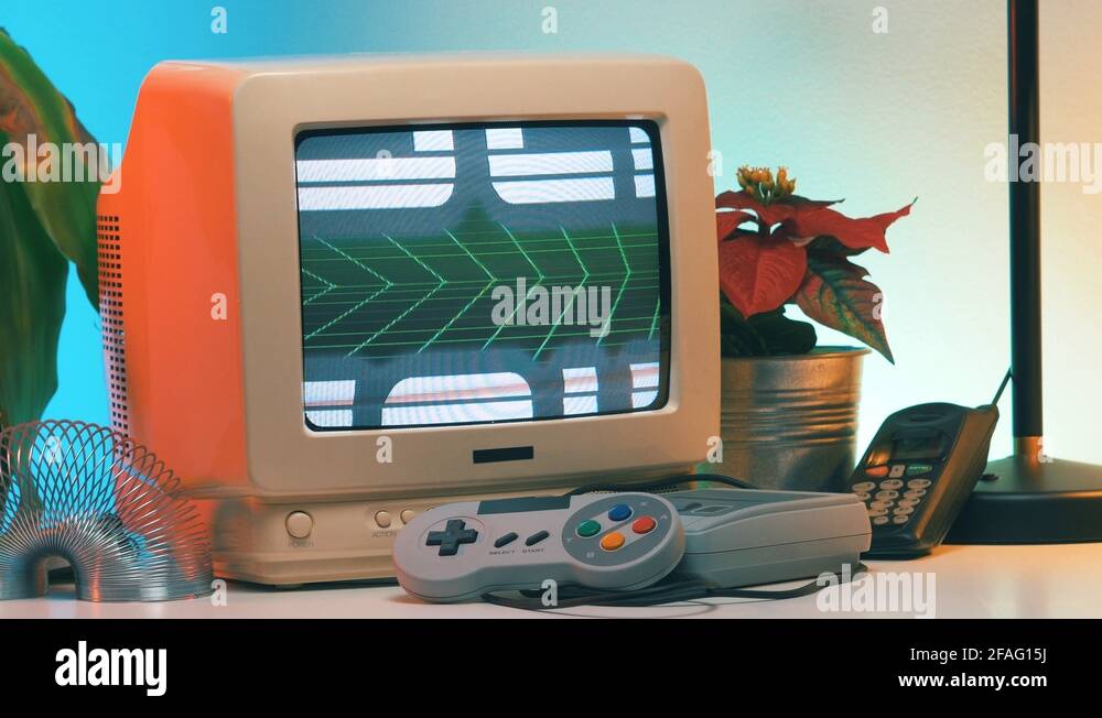 INSERT COIN Old Vintage TV Computer Screen from 80s 90s Retro Video ...