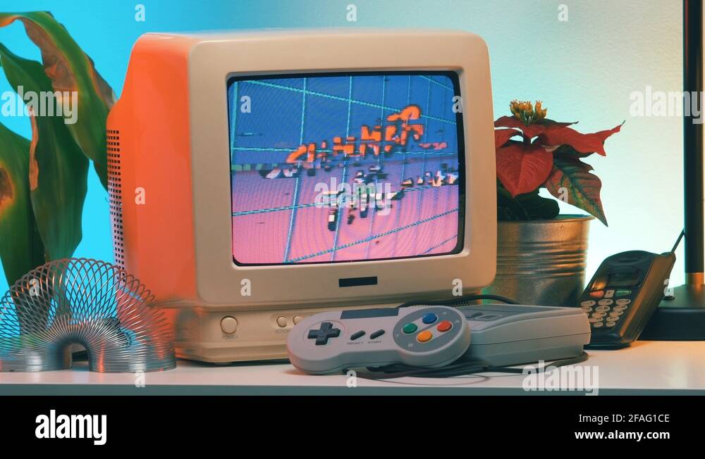 SUMMER TIME on Old Vintage TV Computer Screen from 80s 90s Retro Stock ...