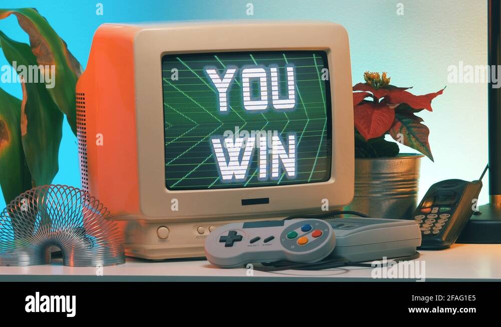 YOU WIN Old Vintage TV Computer Screen from 80s 90s Retro Video Game ...