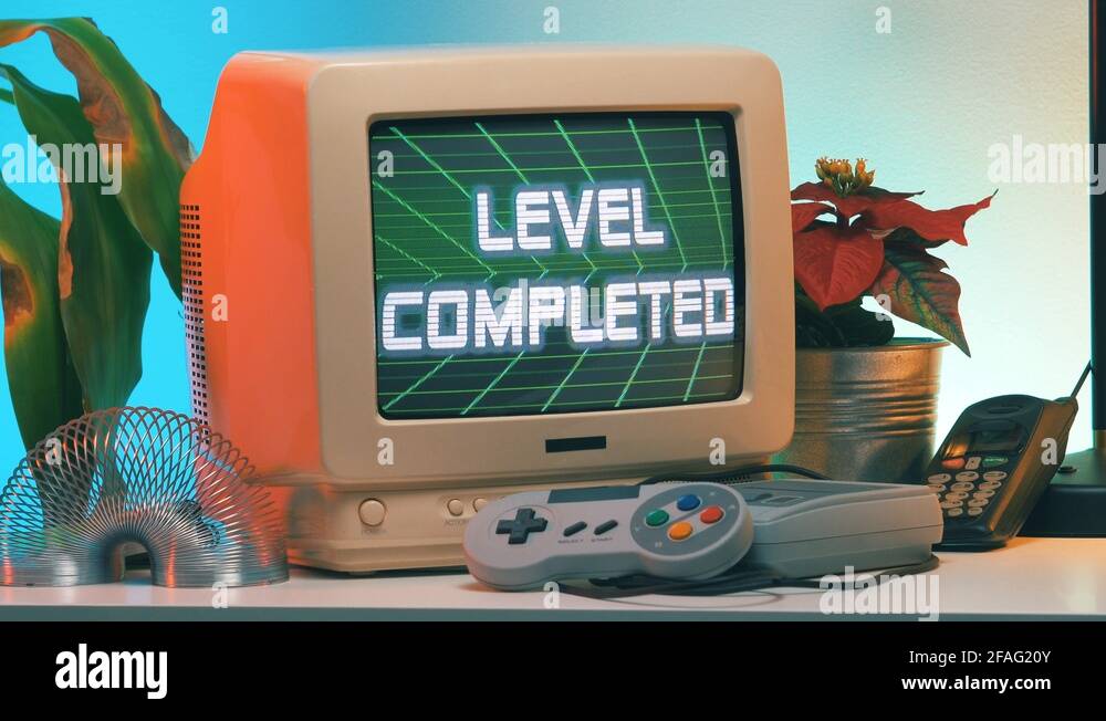 LEVEL COMPLETED Old Vintage TV Computer Screen from 80s 90s Retro Video ...