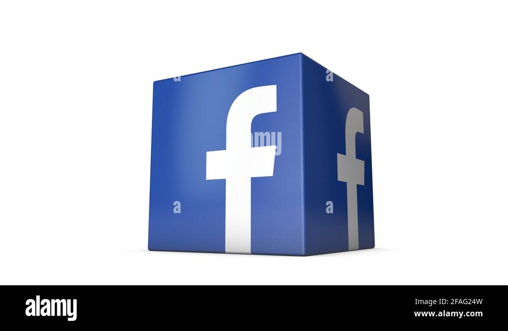 A spinning cube with theFacebook logo. Facebook is a popular social ...