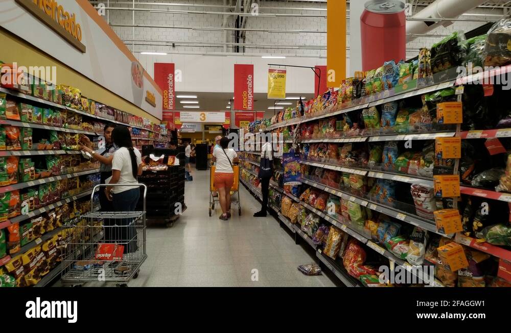 Fast food, snacks, chips inside supermarket store in Barranquilla ...