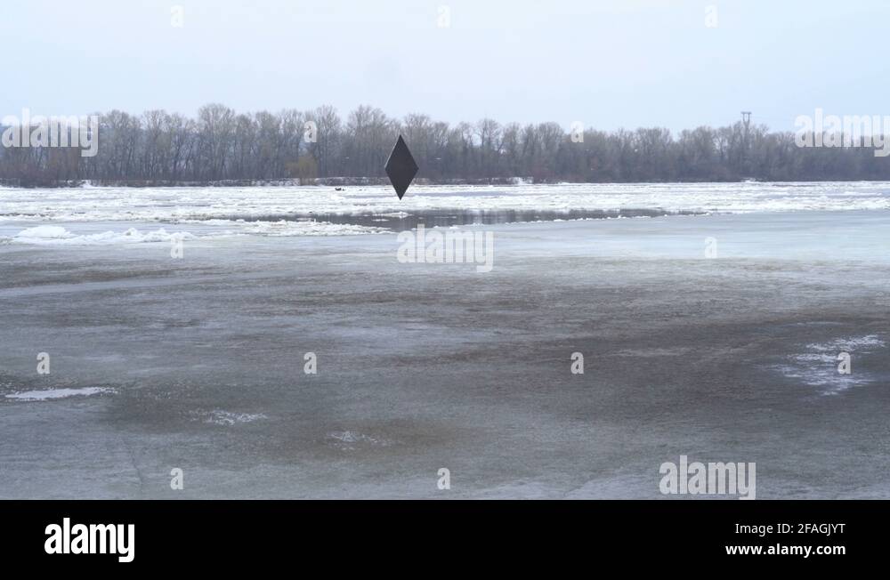 Unidentified object, artefact, futuristic relic floating above river ...