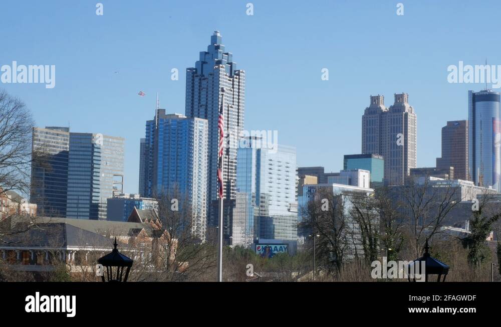 Atlanta High Rise Skyline with American Flag. January 2019 Stock Video ...