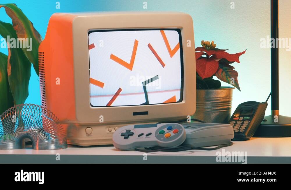 Retro Animation on Vintage Television Old Computer Screen from 80s 90s ...