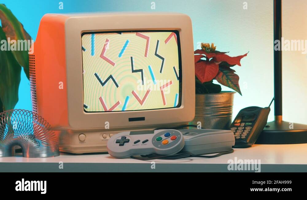 90s 80s Retro Animation on Vintage Television Old CRT Computer Monitor ...